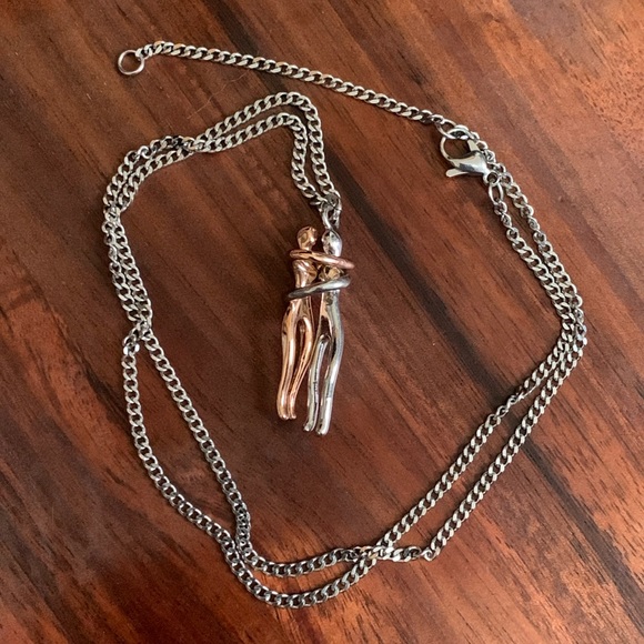 Jewelry | Silver Tone And Rose Gold Tone Hug Pendant Necklace | Poshmark